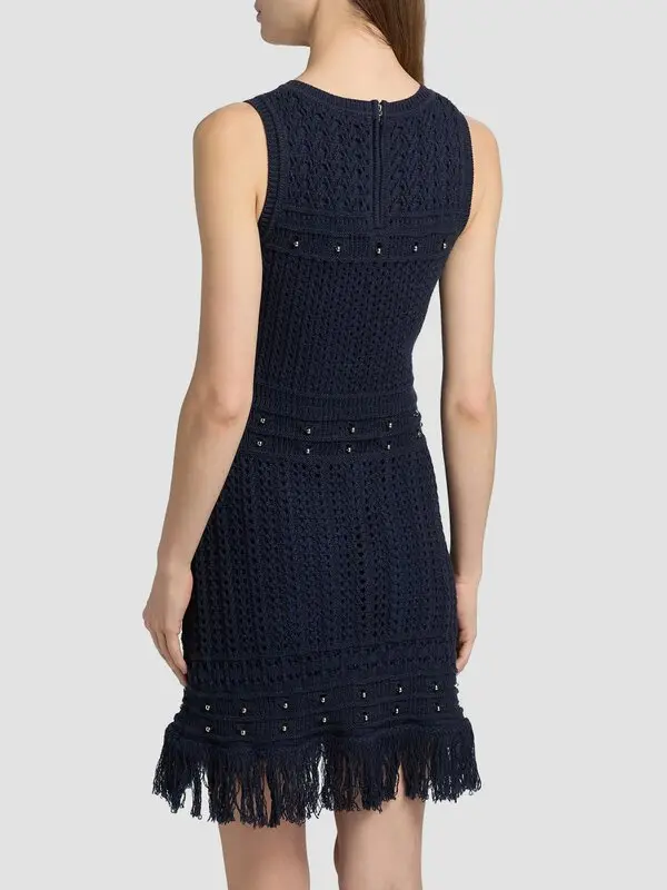 MILLY Beaded Fringe Knit Minidress