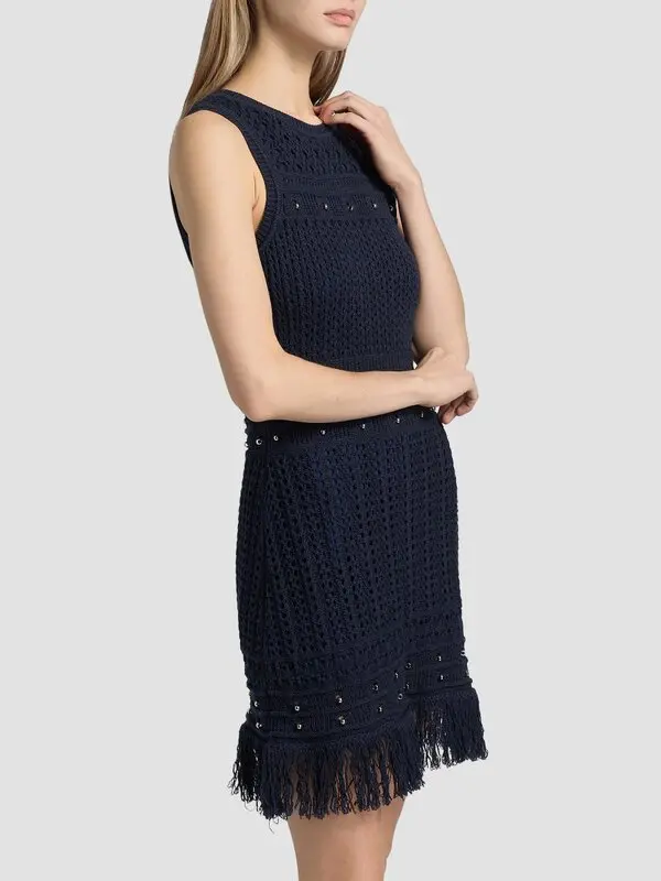 MILLY Beaded Fringe Knit Minidress