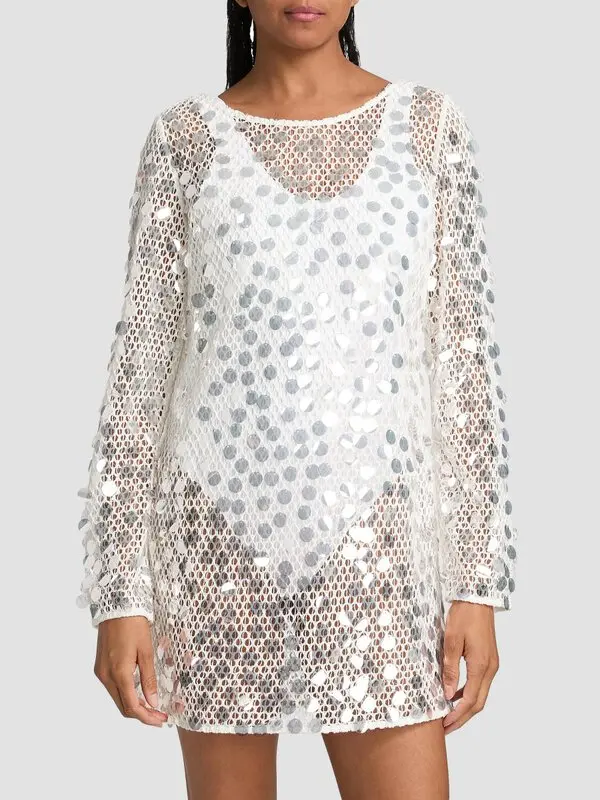 MILLY Paillette Sequined Crochet Cover-up Minidress