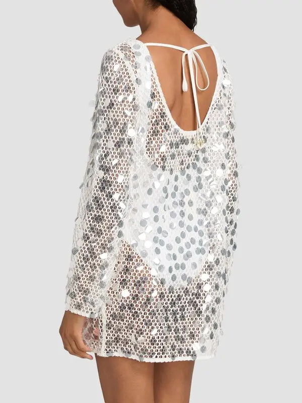 MILLY Paillette Sequined Crochet Cover-up Minidress