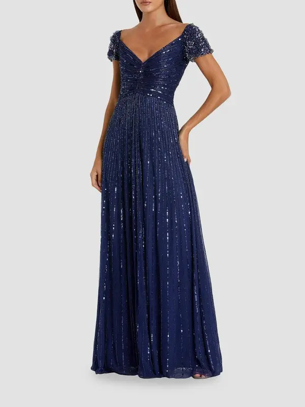 Mac Duggal Embellished Mesh Fit & Flare Gown - Sapphire