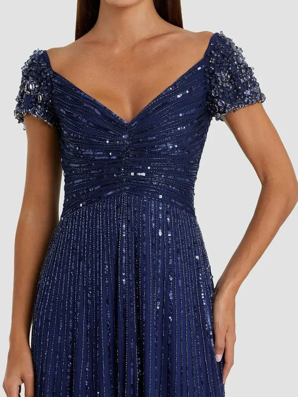 Mac Duggal Embellished Mesh Fit & Flare Gown - Sapphire