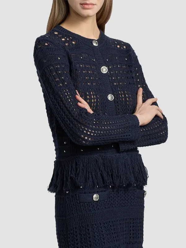 MILLY Beaded Fringe Cardigan Jacket