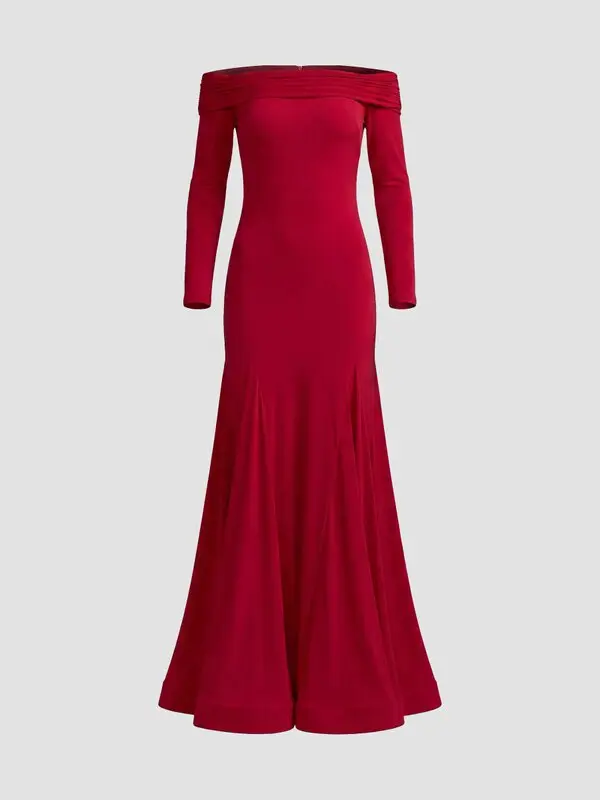 Mac Duggal Jersey Off-the-shoulder Long-sleeve Trumpet Gown
