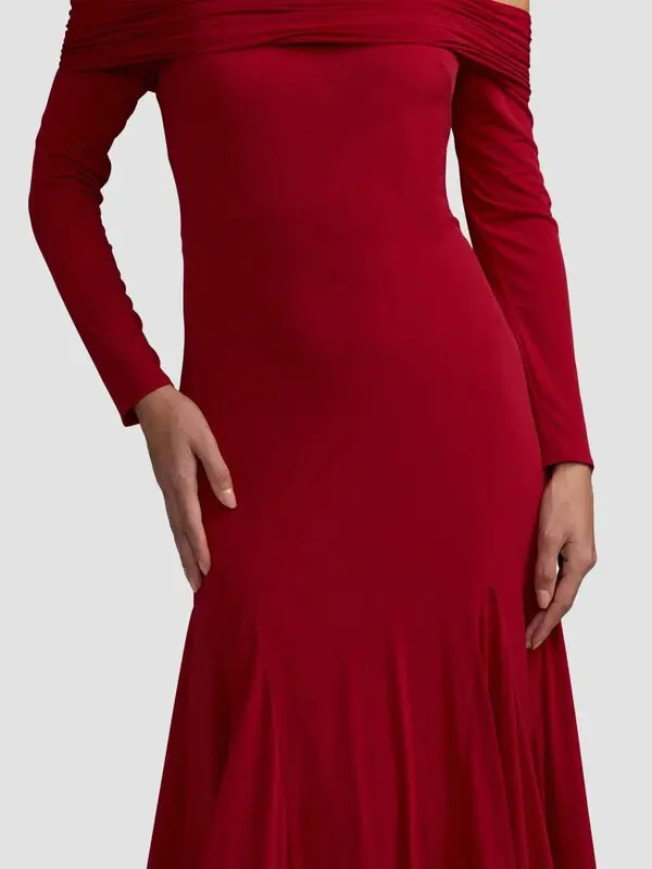 Mac Duggal Jersey Off-the-shoulder Long-sleeve Trumpet Gown