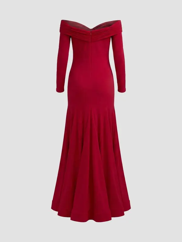 Mac Duggal Jersey Off-the-shoulder Long-sleeve Trumpet Gown