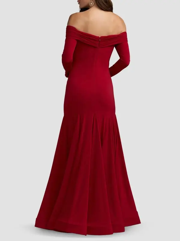 Mac Duggal Jersey Off-the-shoulder Long-sleeve Trumpet Gown