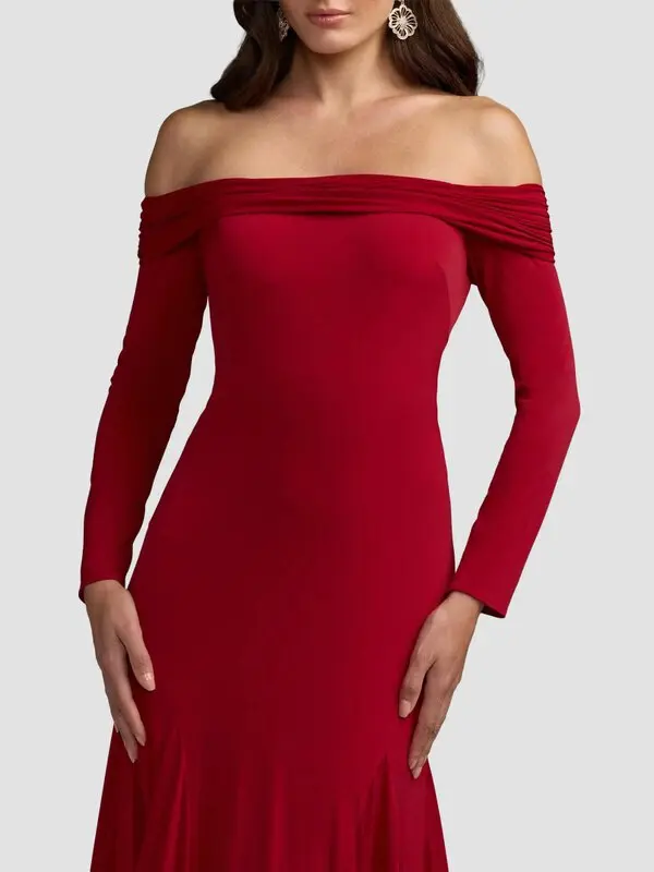 Mac Duggal Jersey Off-the-shoulder Long-sleeve Trumpet Gown
