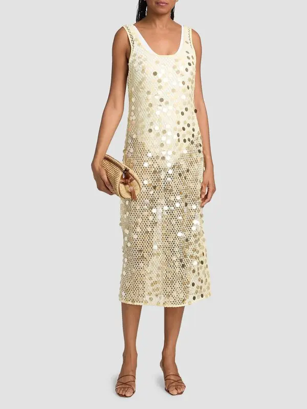 MILLY Pailette Sequined Crochet Cover-up Midi-dress