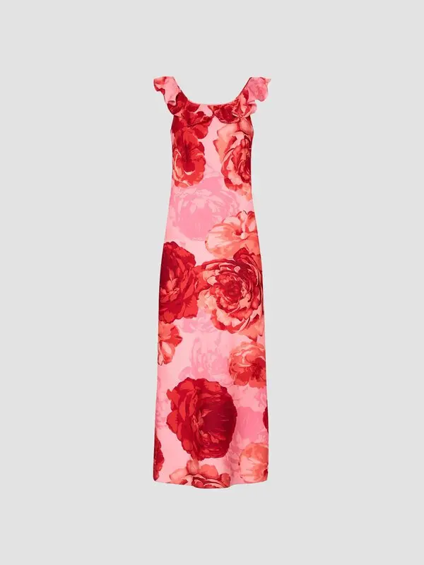 MILLY Scarlett Rose-printed Midi-dress - Pink Multi