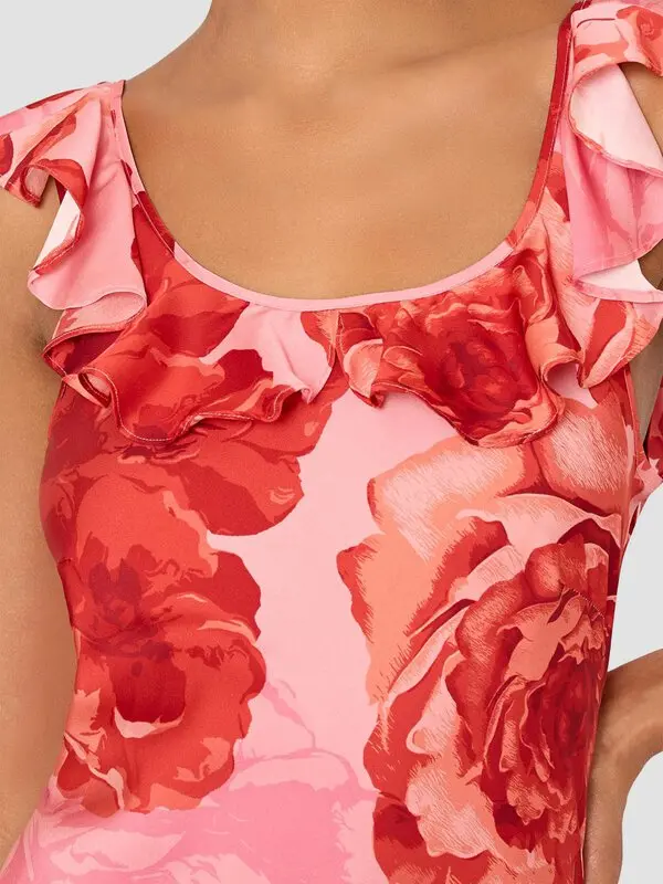 MILLY Scarlett Rose-printed Midi-dress - Pink Multi