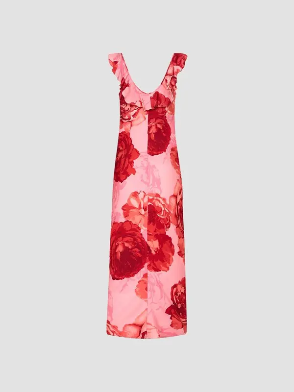 MILLY Scarlett Rose-printed Midi-dress - Pink Multi