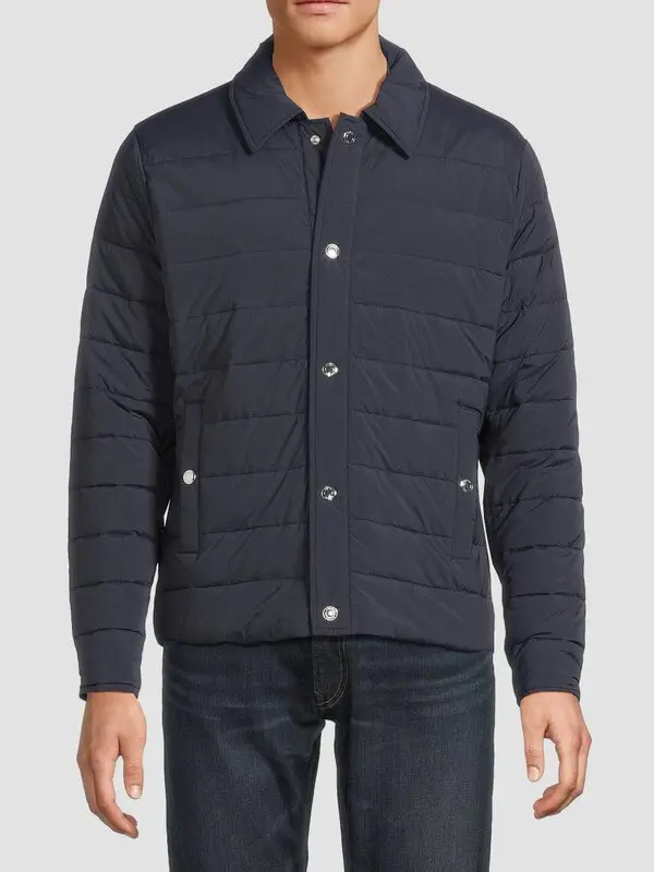 REISS Harrison Quilted Snap-front Jacket - Navy