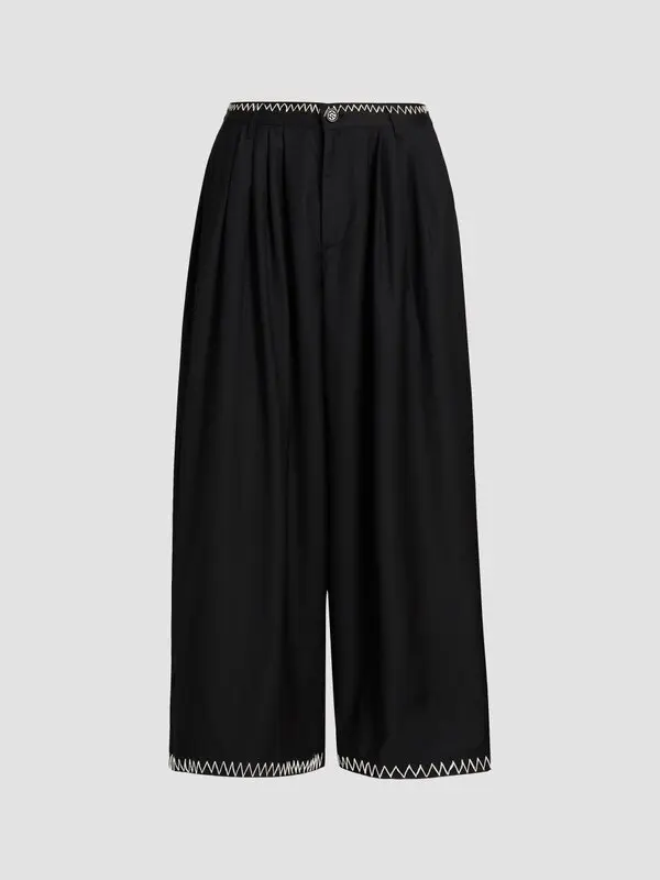 GLASS CYPRESS Wool Embroidered Wide-leg Pants