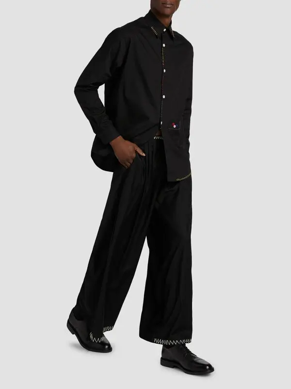 GLASS CYPRESS Wool Embroidered Wide-leg Pants