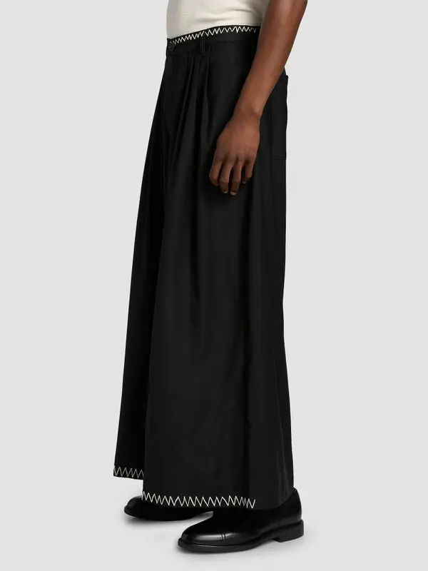 GLASS CYPRESS Wool Embroidered Wide-leg Pants
