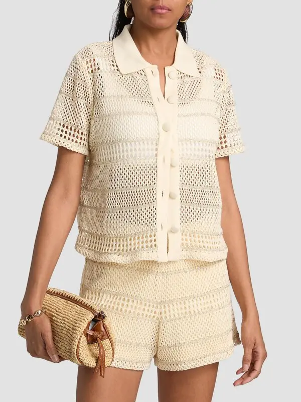 MILLY Crochet Knit Short-sleeve Shirt