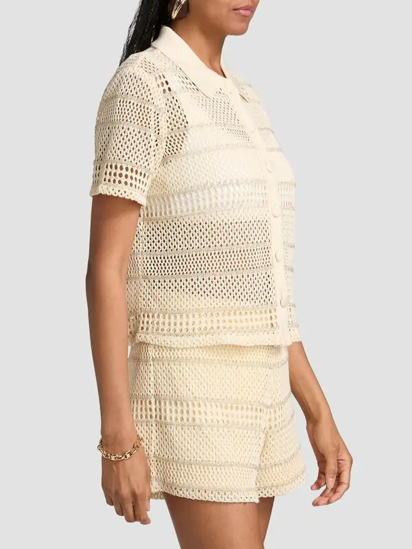 MILLY Crochet Knit Short-sleeve Shirt