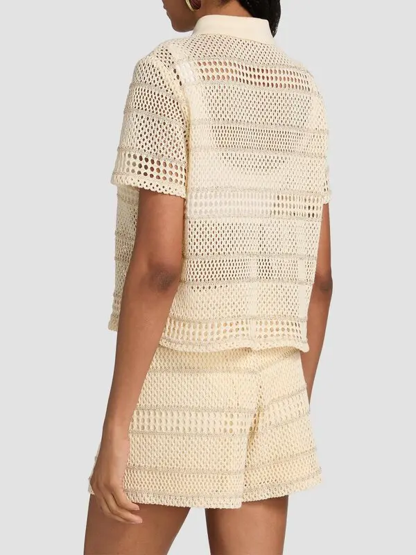 MILLY Crochet Knit Short-sleeve Shirt