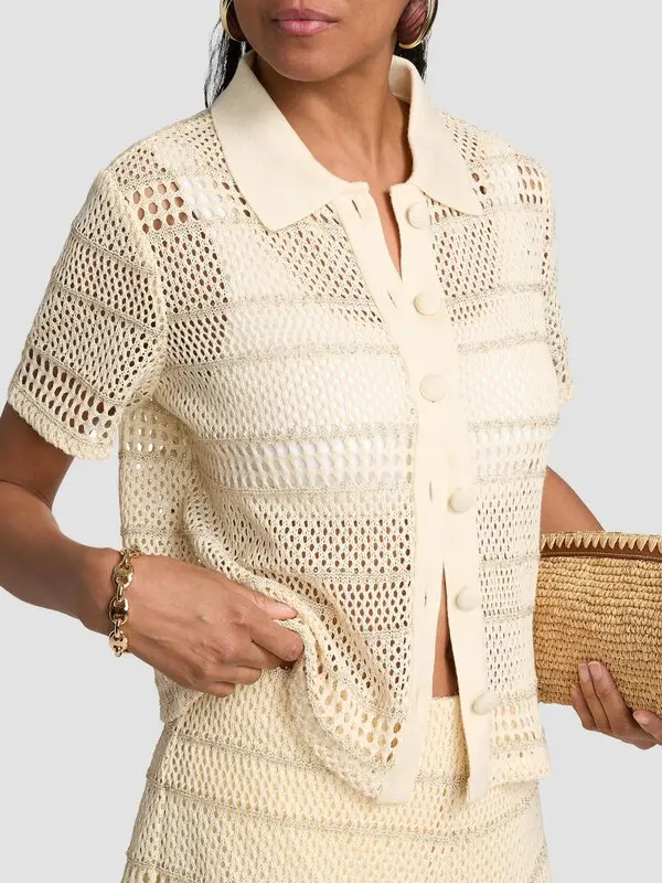 MILLY Crochet Knit Short-sleeve Shirt