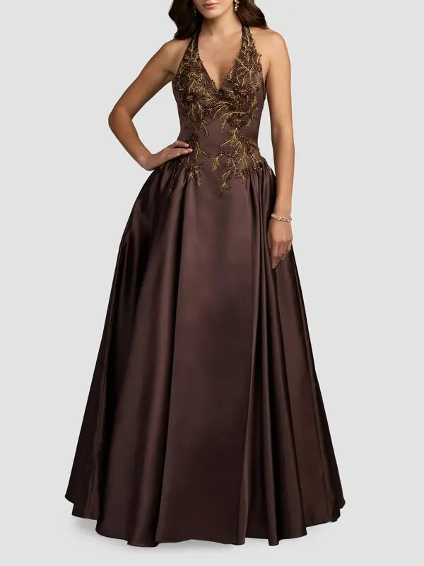 Mac Duggal Satin Beaded-bodice Gown
