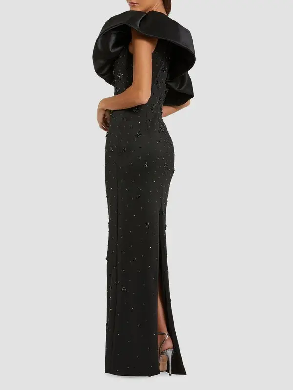 Mac Duggal Beaded Stretch Crepe One-shoulder Column Gown