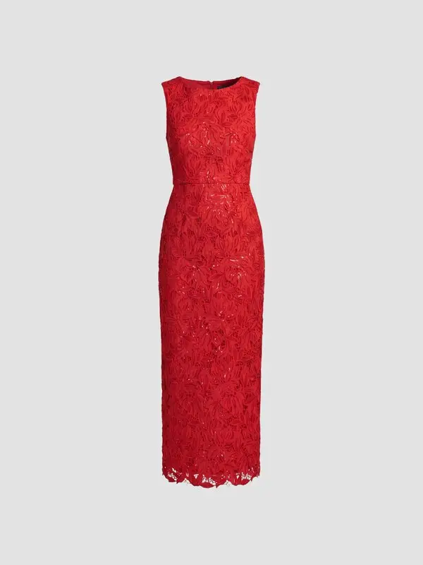 Mac Duggal Lace Leather Sleeveless Dress