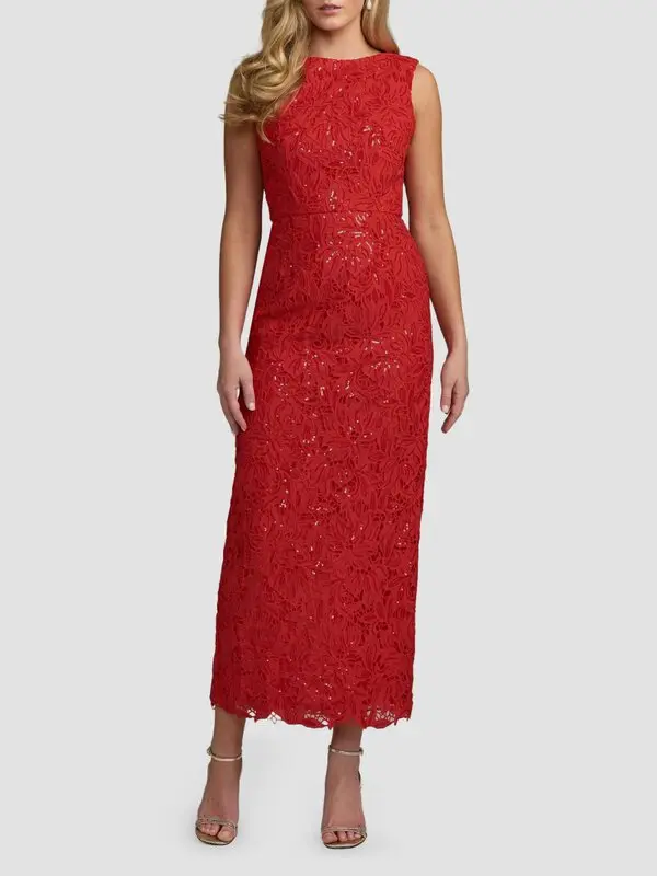 Mac Duggal Lace Leather Sleeveless Dress