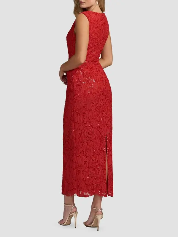 Mac Duggal Lace Leather Sleeveless Dress
