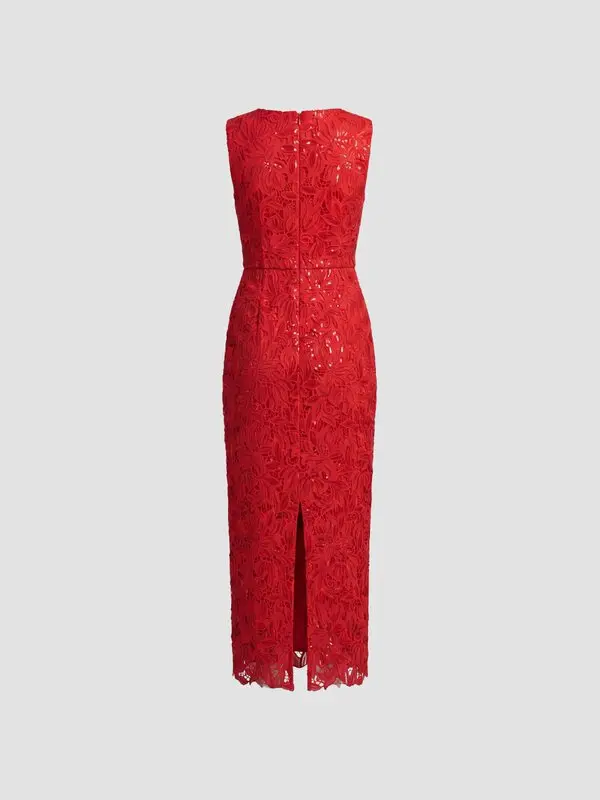 Mac Duggal Lace Leather Sleeveless Dress