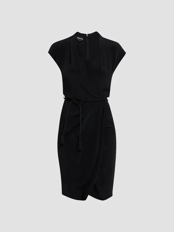 Giorgio Armani Draped Belted Wrap-style Cocktail Dress - Solid Black