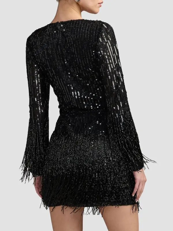 Mac Duggal Sequined Fringed Mini Dress