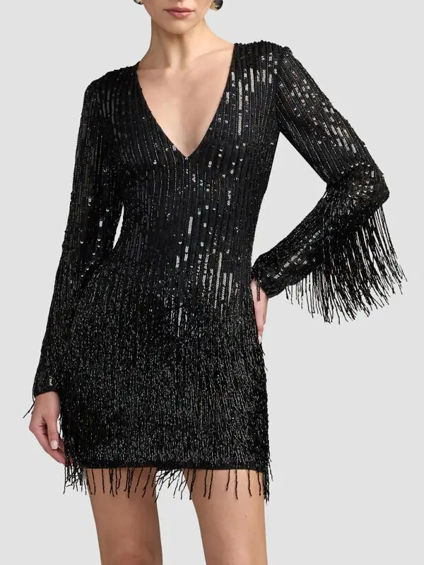 Mac Duggal Sequined Fringed Mini Dress