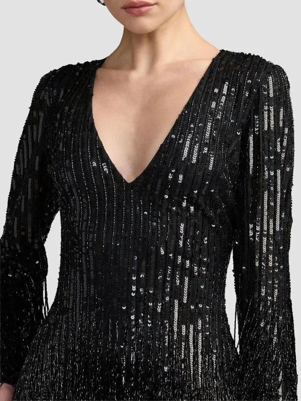 Mac Duggal Sequined Fringed Mini Dress