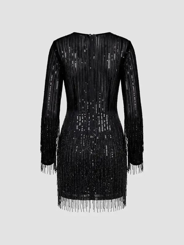 Mac Duggal Sequined Fringed Mini Dress