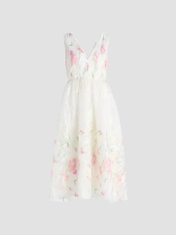 MILLY Tinsley Embroidered V-neck Midi-dress - White Multi