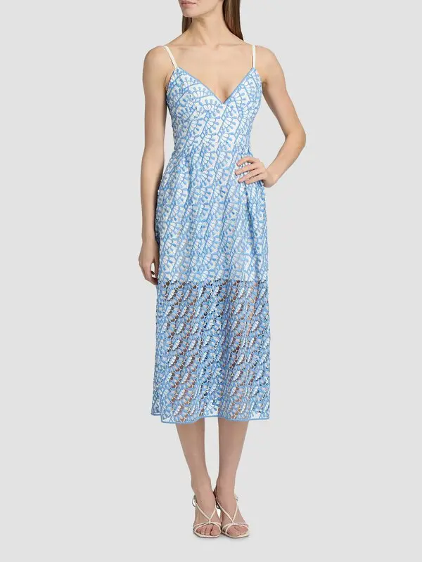 MILLY Hazel Embroidreed Midi Dress