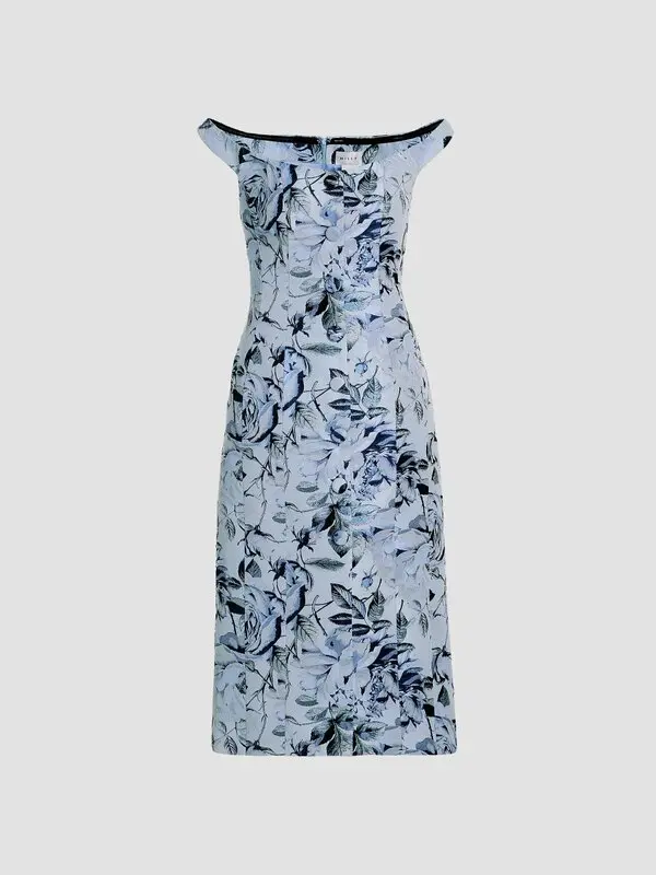 MILLY Mel Floral Jacquard Off-the-shoulder Midi-dress