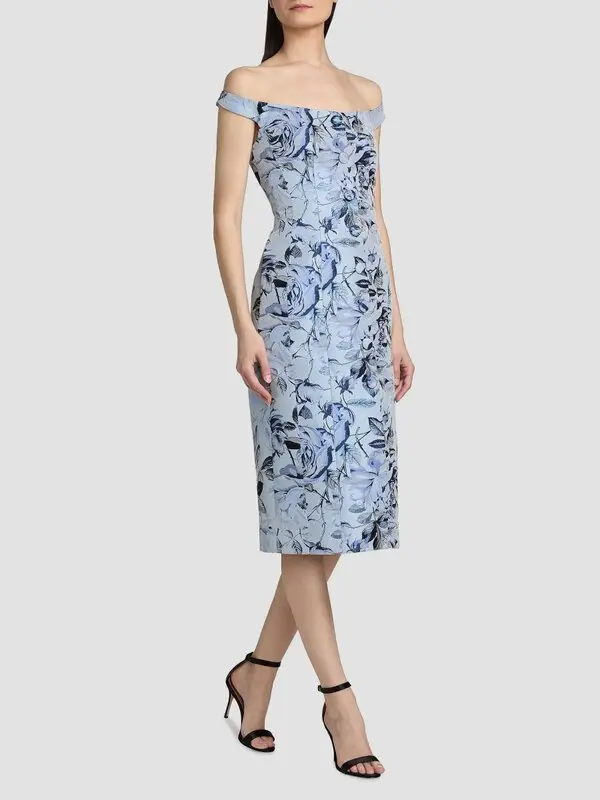 MILLY Mel Floral Jacquard Off-the-shoulder Midi-dress