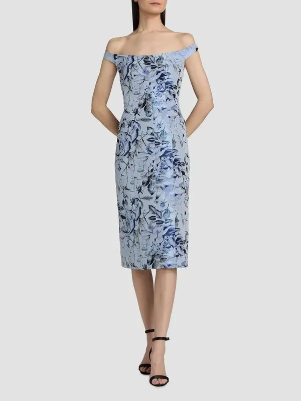 MILLY Mel Floral Jacquard Off-the-shoulder Midi-dress
