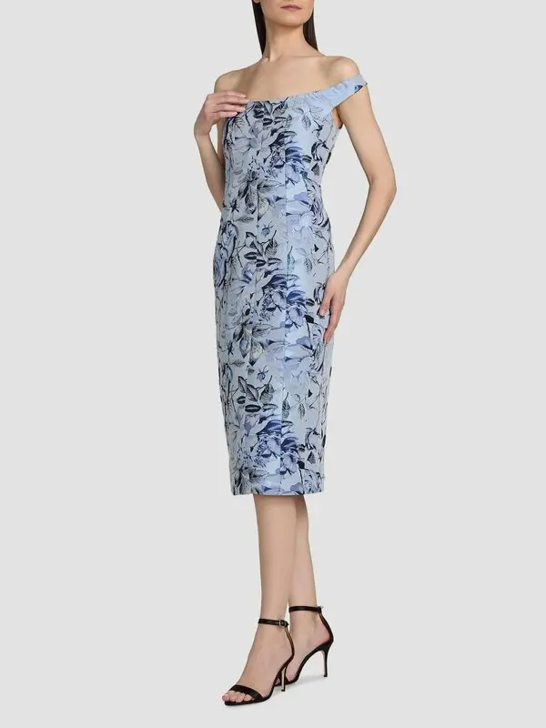 MILLY Mel Floral Jacquard Off-the-shoulder Midi-dress