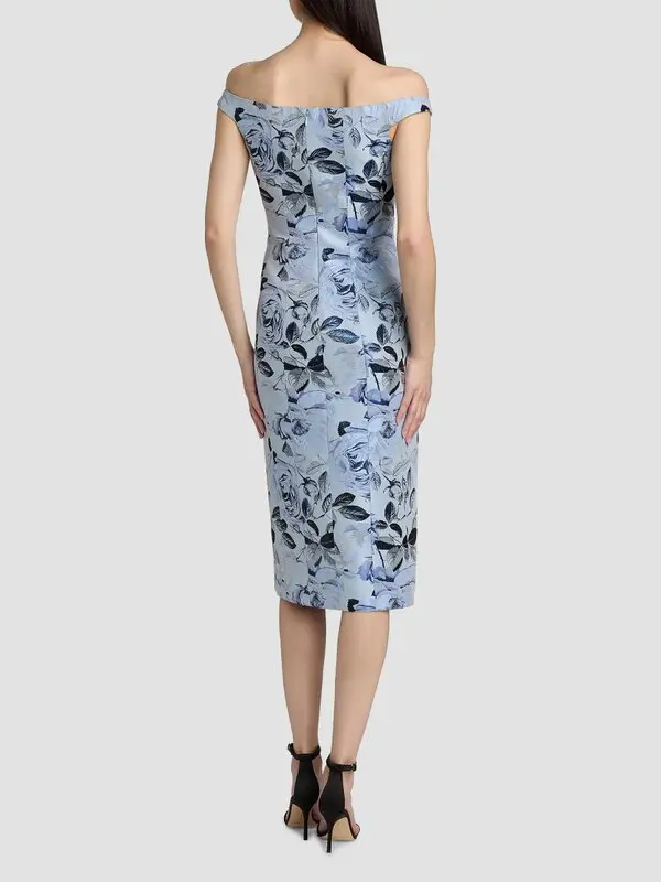 MILLY Mel Floral Jacquard Off-the-shoulder Midi-dress