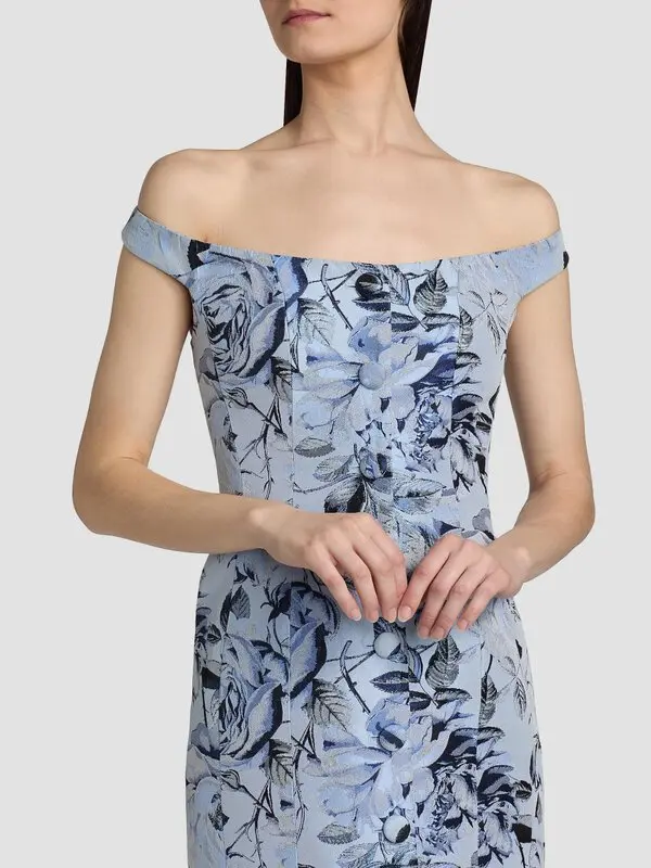 MILLY Mel Floral Jacquard Off-the-shoulder Midi-dress