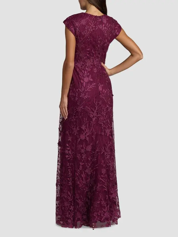 Mac Duggal Floral Appliqué Surplice Neck Gown