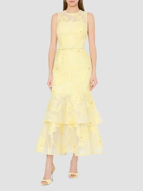 MILLY Anna Grand Fleur Sleeveless Evening Dress - Lemon