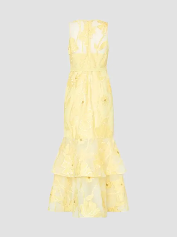 MILLY Anna Grand Fleur Sleeveless Evening Dress - Lemon