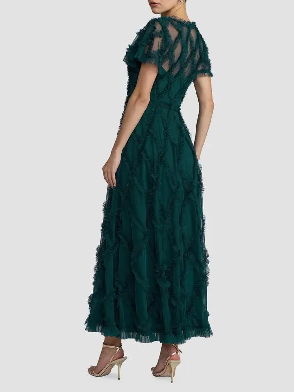 Mac Duggal Ruffled Diamond-quilted Mesh Gown