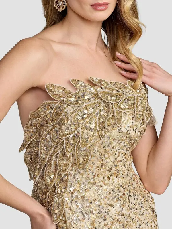 Mac Duggal Srapless Beaded Mesh Trumpet Gown