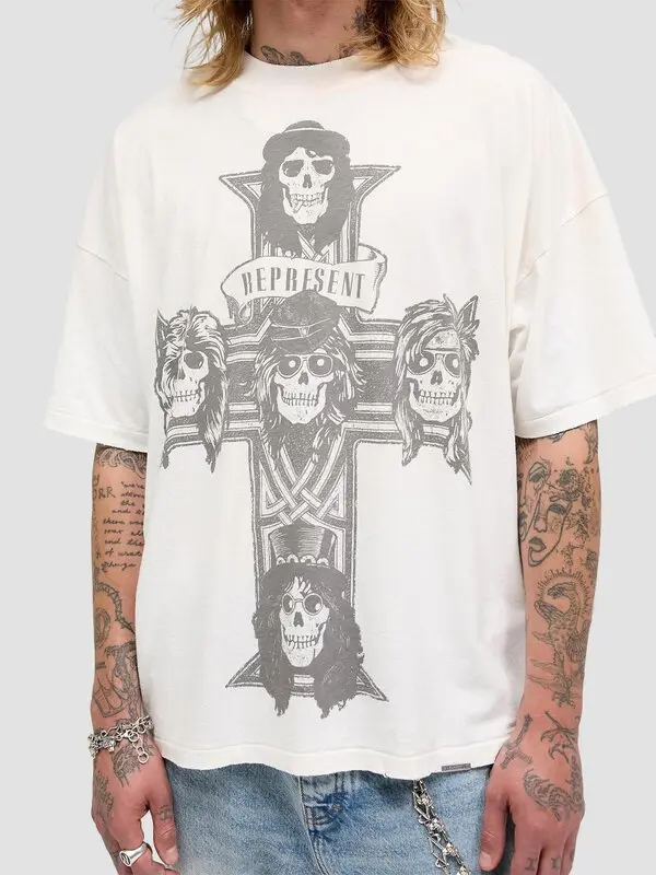 REPRESENT Guns N' Roses Cross Crewneck T-shirt - Washed Ecru