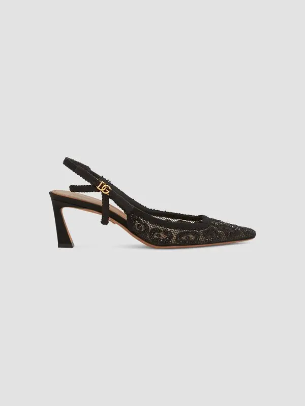 Dolce & Gabbana 60mm Crystal-embellished Lace Mesh Slingback Pumps